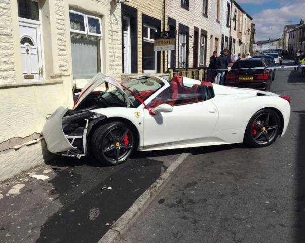 Crashed White Ferrari