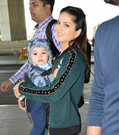 Sunny Leone Gets Snapped With 10-months-old Twin Sons Asher Singh Weber ...