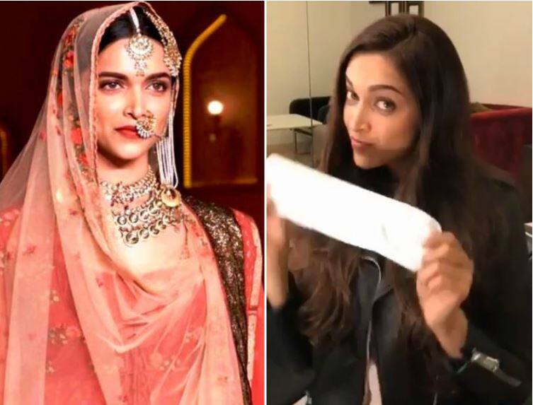 padman, deepika padukone pose with a pad for padman challenge