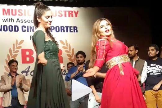 Rakhi Sawant and Sapna Chaudhary Video of dance stage performance on ...
